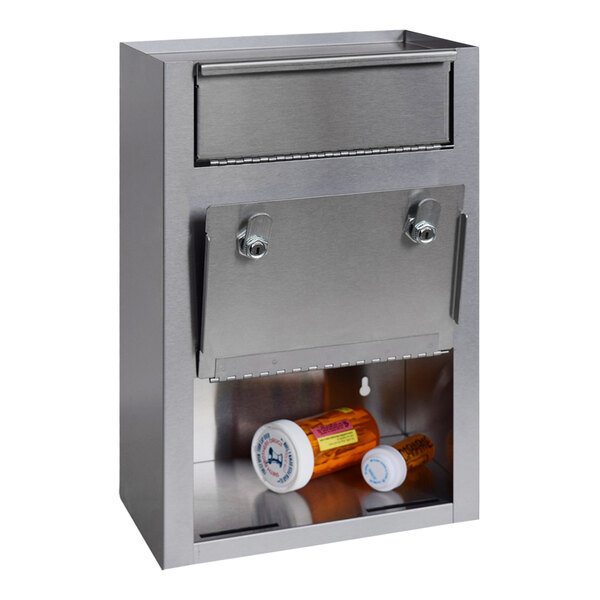 Omnimed 10" x 6" x 16" Stainless Steel Medication Drop Box with Key Locks 181750