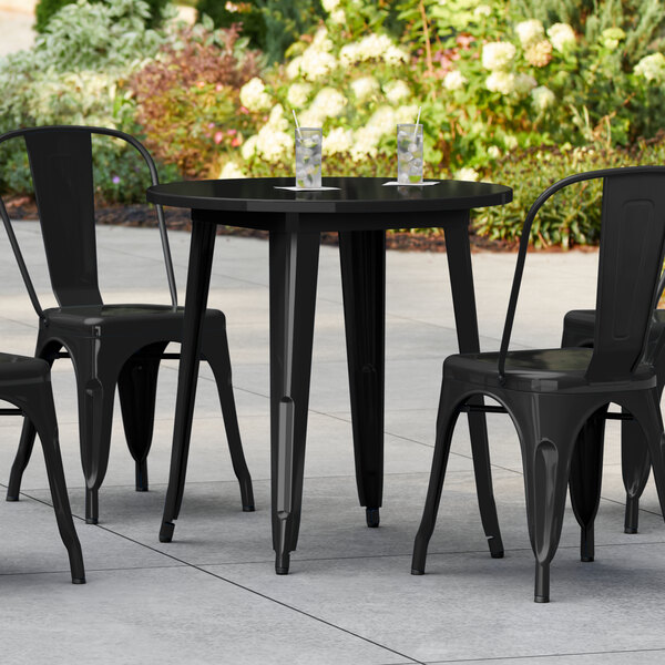 Lancaster Table & Seating Alloy Series 30" Round Onyx Black Standard Height Outdoor Table