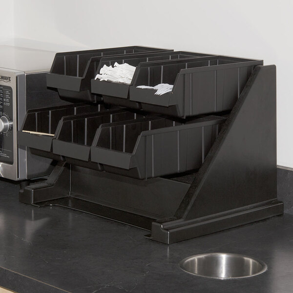 Cambro 9RS9110 Black Versa Self Serve Condiment Bin Stand Set with 3 ...