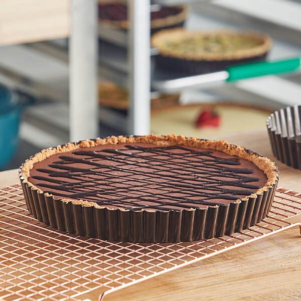 Gobel 10 1/4" x 1 3/8" Round Fluted Deep Non-Stick Tart / Quiche Pan with Removable Bottom 226632