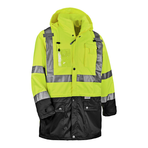 Ergodyne GloWear 8386 Type R Class 3 Hi-Vis Lime Shell Jacket with Black Front Panel 25379 - 5X