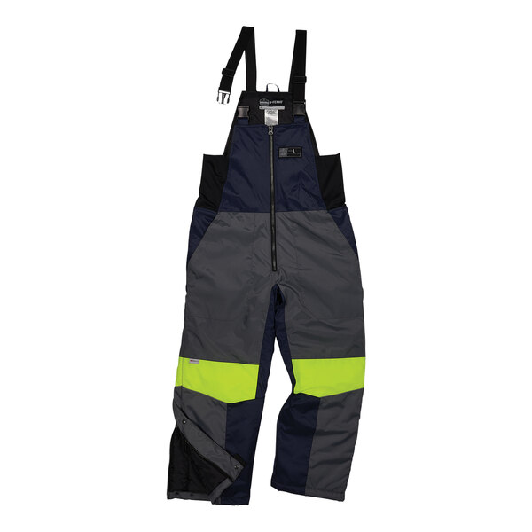 Ergodyne N-Ferno 6477 Navy / Hi-Vis Yellow Insulated Freezer Bib Overalls with Reflective ...