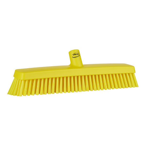 Vikan 31756 16 1/2" Yellow Heavy-Duty Push Broom Head with Soft / Stiff ...