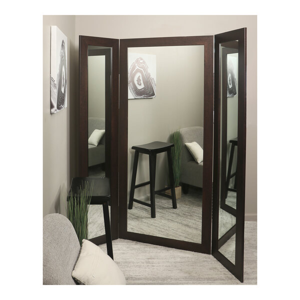 BrandtWorks 64" x 71" Espresso Grain Trifold Dressing Mirror