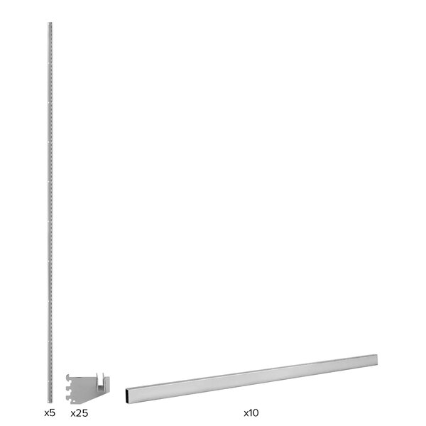 Econoco Beacon 72" x 3" x 96" Metal Wall-Mounted Hangrail Kit with 10 ...