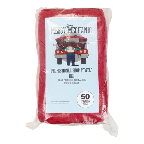 Monarch Brands Messy Mechanic 13" x 14" Red 100% Cotton Shop Towel ...