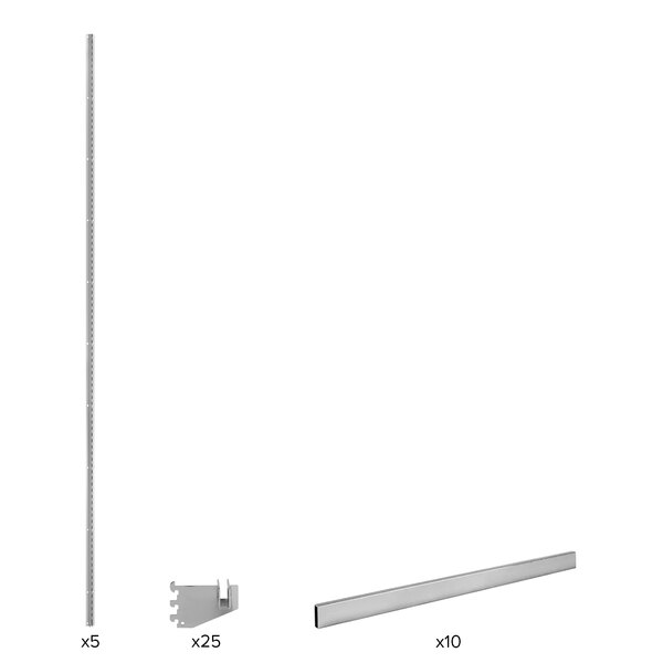 Econoco Beacon 48" x 3" x 96" Metal Wall-Mounted Hangrail Kit with 10 ...