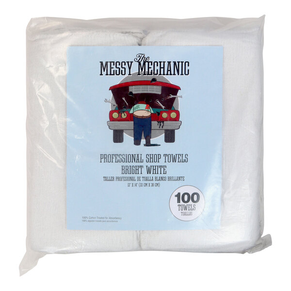 Monarch Brands Messy Mechanic 13" x 14" White 100% Cotton Shop Towel ...