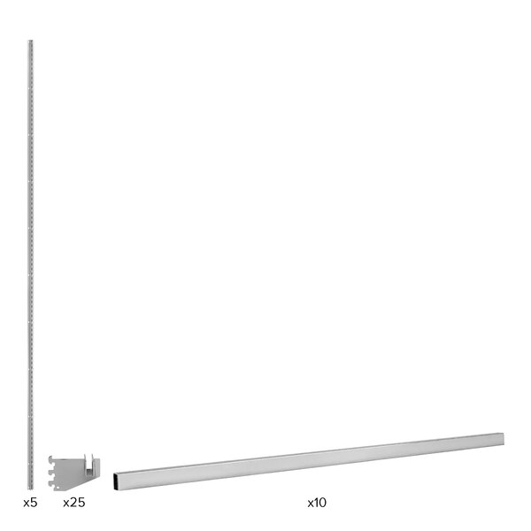 Econoco Beacon 96" x 3" x 96" Metal Wall-Mounted Hangrail Kit with 10 ...