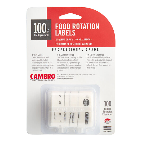 Cambro 23SL 100-Count StoreSafe 3" x 2" Printed Dissolvable Product ...