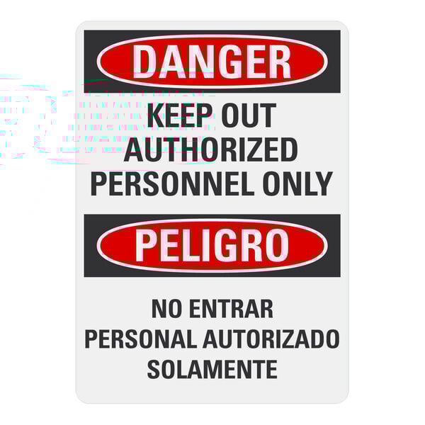 Lavex 14" x 10" Non-Reflective Plastic Bilingual "Danger / Keep Out ...