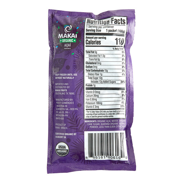 Makai Organic Sweetened Acai Smoothie Pack 3.5 oz. - 60/Case