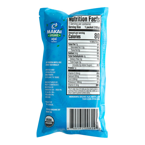 Makai Organic Unsweetened Acai Smoothie Pack 3.5 oz. - 60/Case