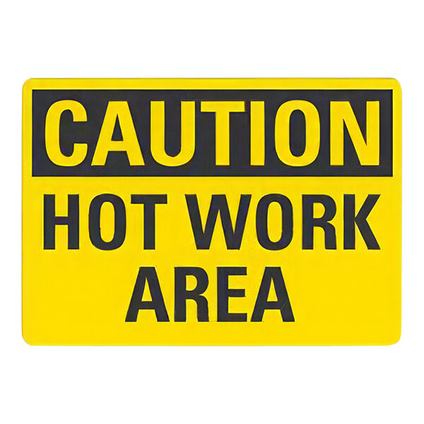 Lavex 14" x 10" Non-Reflective Adhesive Vinyl "Caution / Hot Work Area ...