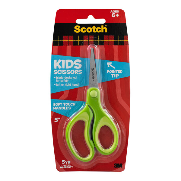 3M Scotch™ 5" Stainless Steel Pointed Tip Kids Scissors with Green Soft ...