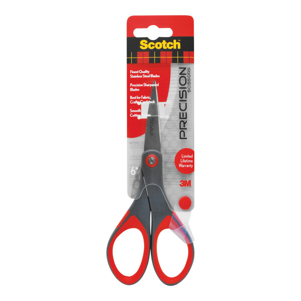 3M Scotch™ 6" Stainless Steel Pointed Tip Precision Scissors with Red ...