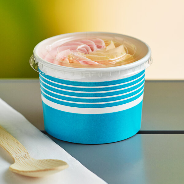 Choice 4 oz. Blue Paper Frozen Yogurt / Food Cup with Flat Lid - 50/Pack