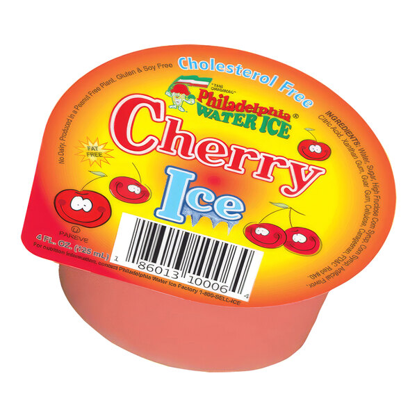Philadelphia Water Ice Cherry Italian Ice 4 oz. Cup - 48/Case