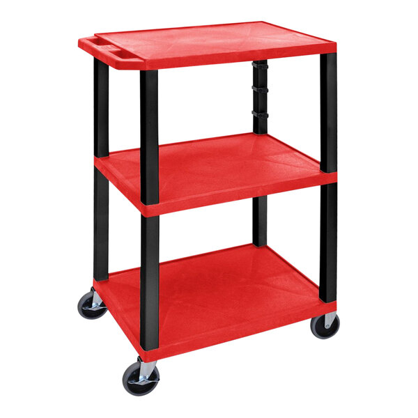 Luxor Tuffy 24" x 18" x 42 1/2" Red / Black Plastic 3-Shelf Powered ...