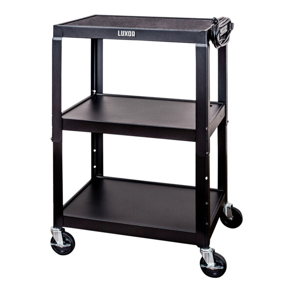 Luxor 24" x 18" x 24"-42" Black Steel 3-Shelf Adjustable-Height Powered ...