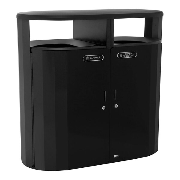 Rubbermaid Resist 2185042 66 Gallon Jet Black Metallic Steel Oval Dual ...
