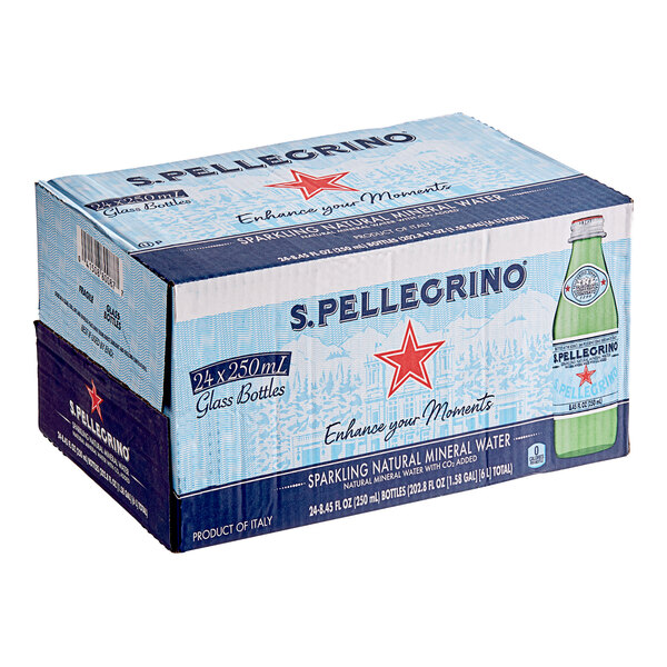 San Pellegrino Sparkling Natural Mineral Water 250 mL Glass Bottle - 24/Case