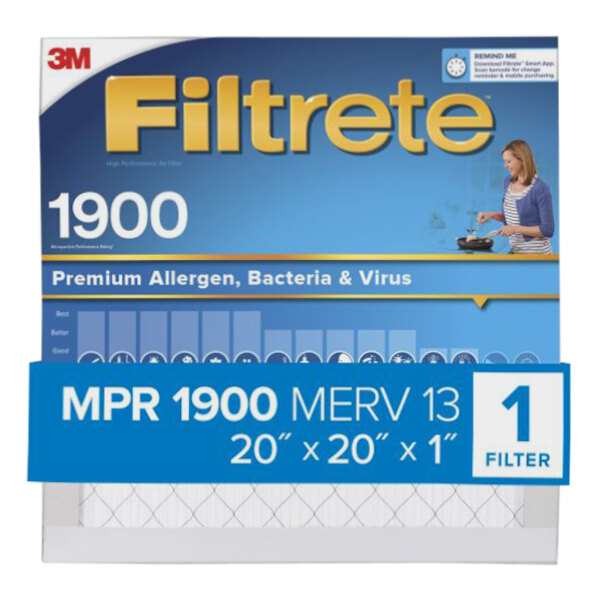 3M Filtrete 20" x 20" x 1" MPR 1900 Premium High-Performance Allergen ...