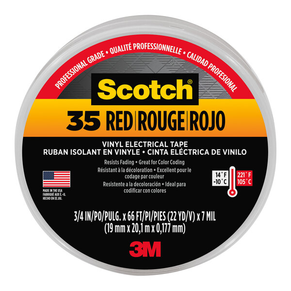 3M Scotch™ 35 70006982584 0.75" x 66' Red Vinyl Electrical Tape