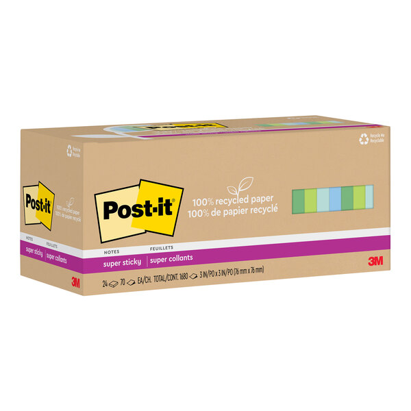 3M Post-It® 3" x 3" Oasis Collection 70 Sheet Assorted Blue / Green ...