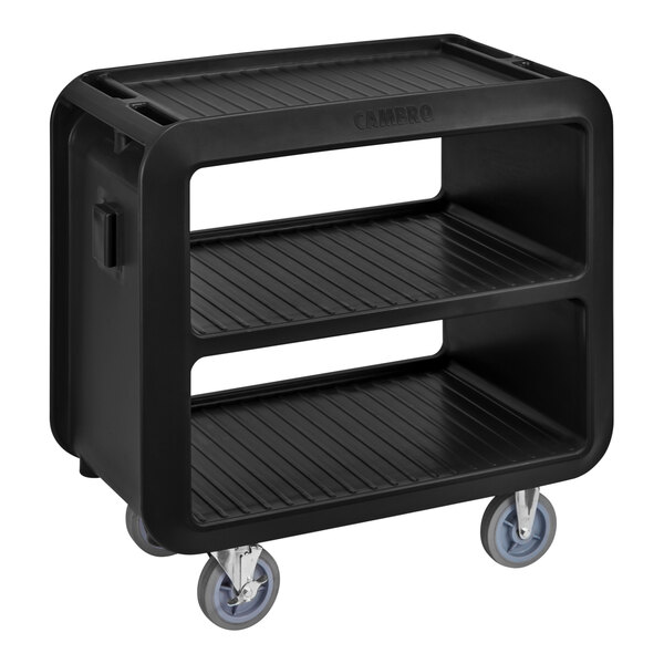Cambro Service Cart PRO 37 1/2" x 22" x 37 1/4" Black 3-Shelf Beverage ...