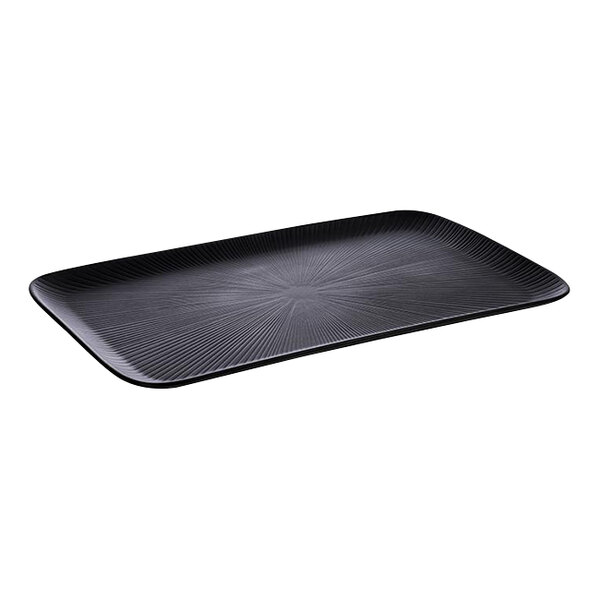 APS Nero 20 7/8" x 12 3/4" Rectangular Melamine Serving Tray - 4/Case