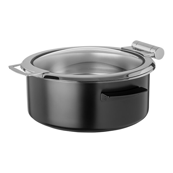 Abert Cosmo 5 Qt. Round Black Induction Chafer with Hinged Glass Lid by ...