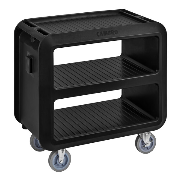 Cambro Service Cart PRO 37 1/2" x 22" x 37 1/4" Black 3-Shelf Beverage ...