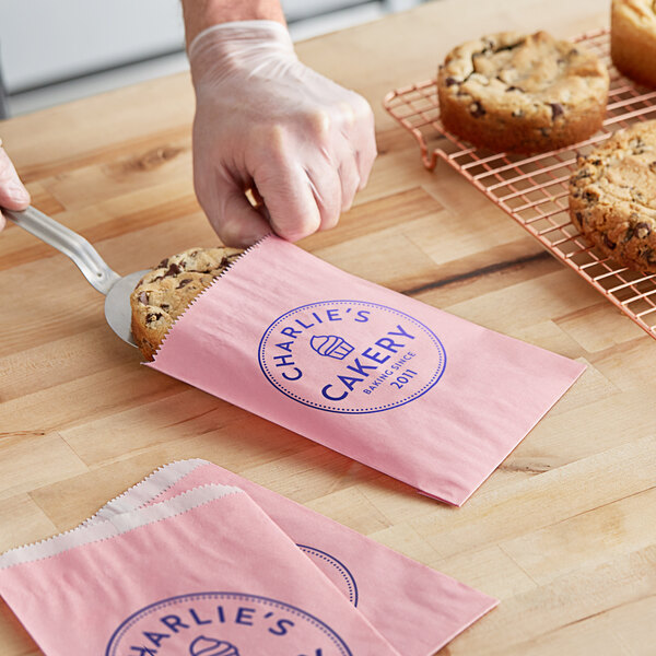1/2 lb. 7 1/2" x 5 3/4" Customizable Pink Gourmet Bag - 1000/Case