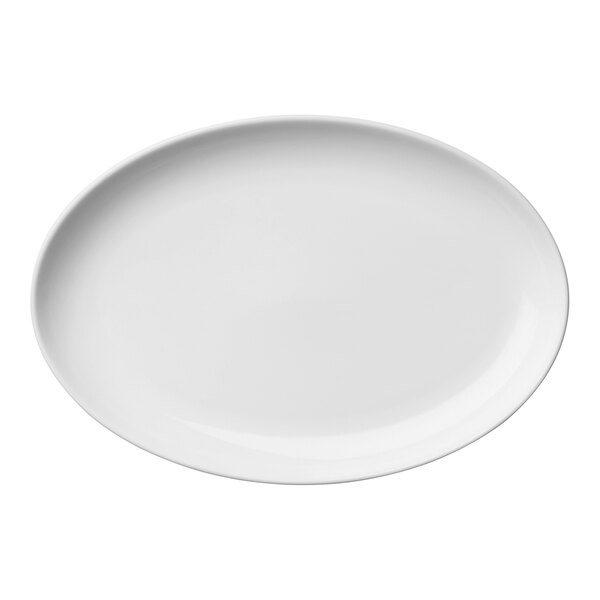 Luzerne Sentosa by 1880 Hospitality 12 3/4" x 9" Bright White Porcelain Oval Coupe Plate - 12/Case