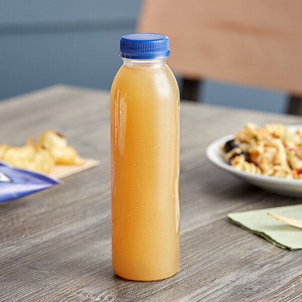 12 oz. Round rPET Clear Juice Bottle with Blue Lid - 210/Case