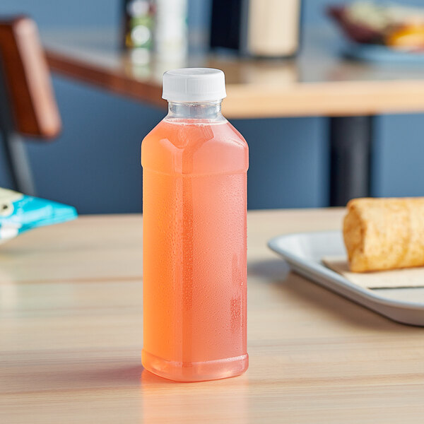 16 oz. Square PET Clear Juice Bottle with Recessed Label Panel and ...