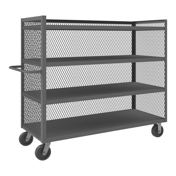 Durham Mfg 30" x 72" 14 Gauge Steel 4-Shelf 3-Sided Mesh Truck with 6 ...