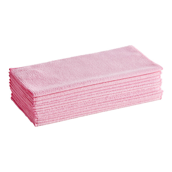 Lavex 12" x 12" Pink Microfiber General Purpose Cloth - 12/Case