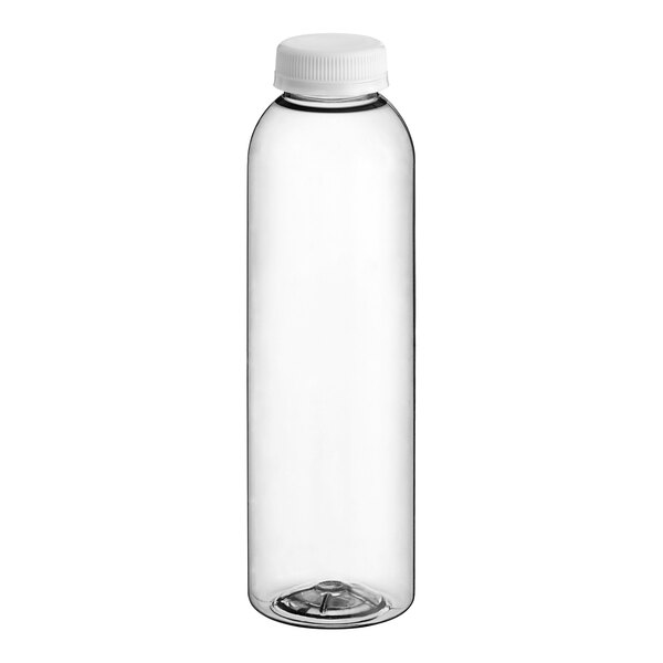 16 oz. Round rPET Clear Juice Bottle with White Lid - 186/Case