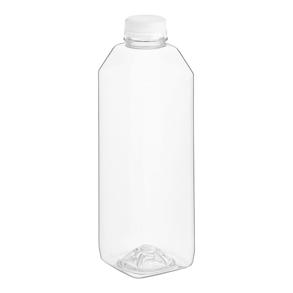 32 oz. Square PET Clear Juice Bottle with Clear Lid - 104/Case