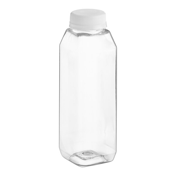 10 oz. Square PET Clear Juice Bottle with White Lid - 240/Case
