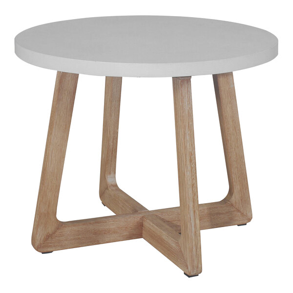 Outdoor Interiors 24" Round Ivory Composite and Eucalyptus Accent Table