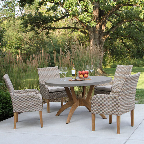 Outdoor Interiors Teak and Ash Wicker Dining Chair with Gray Sunbrella ...