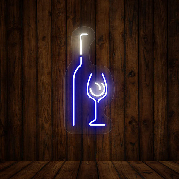 Crazy Neon 14" x 6 1/2" Blue / White LED Wine Glass with Bottle Sign ...