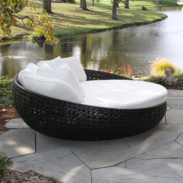 Outdoor Interiors 82 1/2" Round Black Wicker Daybed with White ...