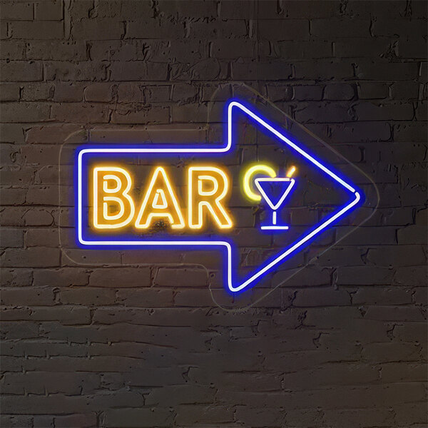 Crazy Neon 18" x 13" Blue / Yellow LED "Bar" Sign with Right Arrow ...