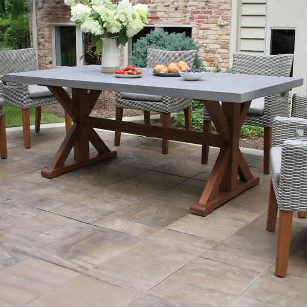 Outdoor Interiors 74" x 38 1/2" Gray Composite and Eucalyptus Dining Table