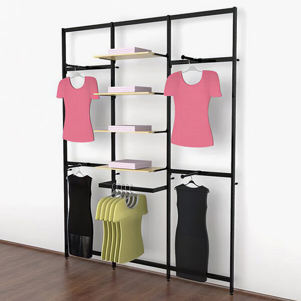 UDIZINE Vertik 76" x 92" Black Wall-Mount 3-Section Retail Clothing ...