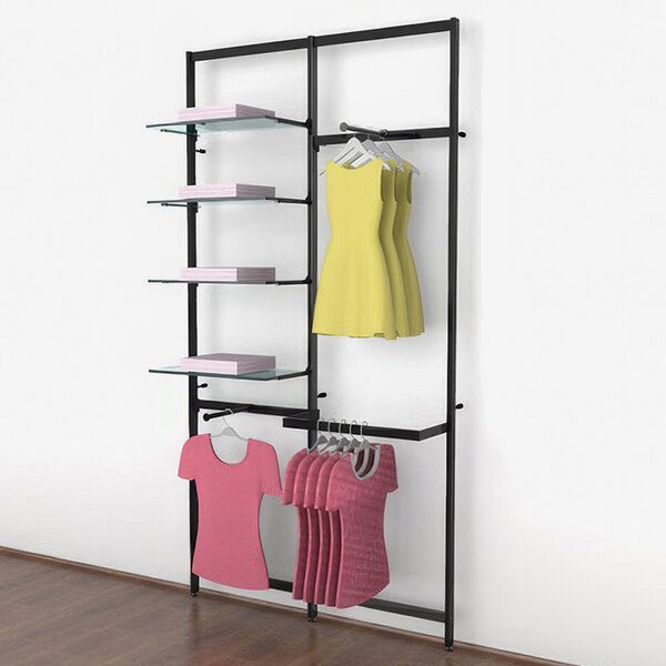 UDIZINE Vertik 51" x 92" Black Wall-Mount 2-Section Retail Clothing ...